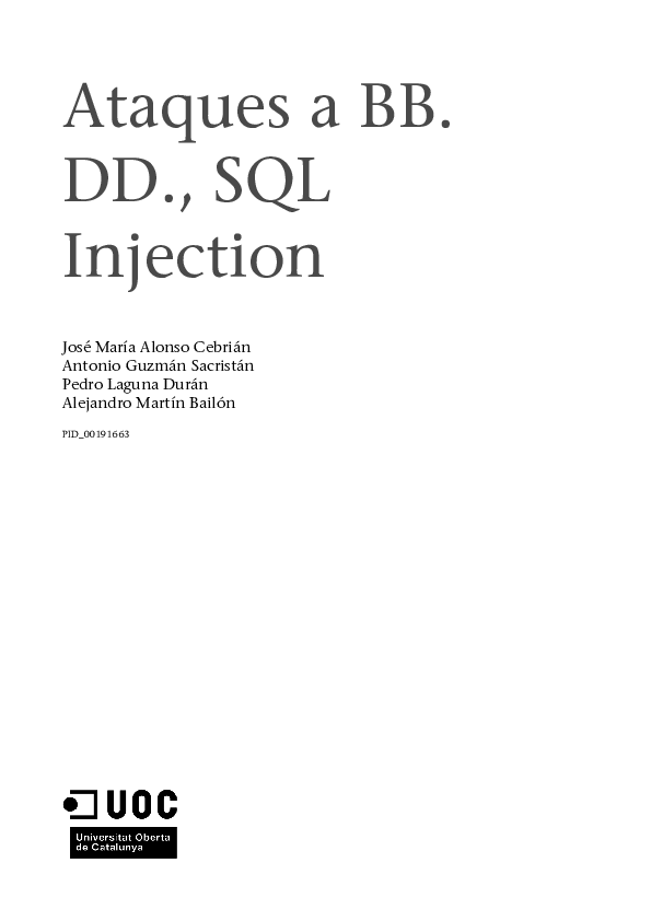 (PDF) Ataques a BB. DD., SQL Injection