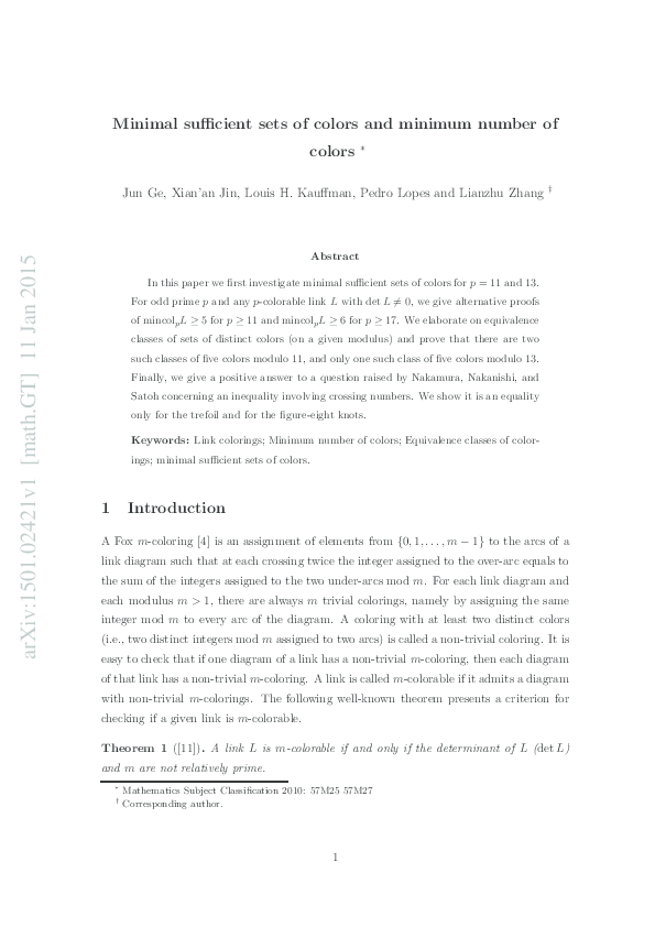 (PDF) Minimal sufficient sets of colors and minimum number of colors ...