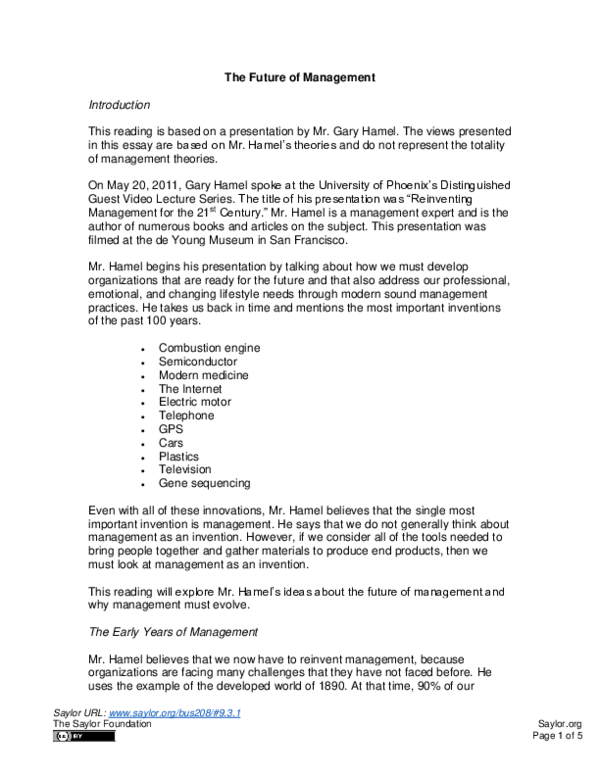 (PDF) The Future of Management