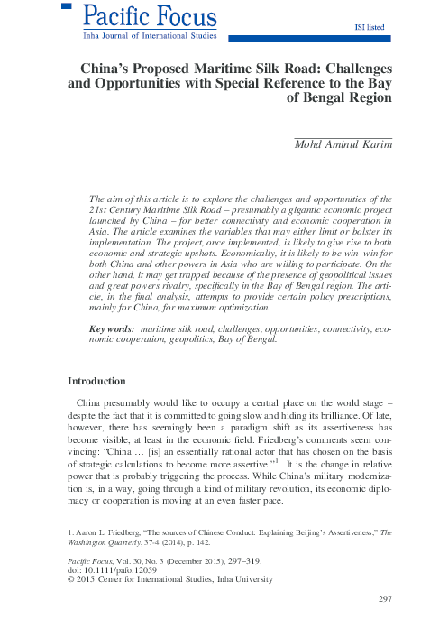 (PDF) China's Proposed Maritime Silk Road: Challenges and Opportunities ...