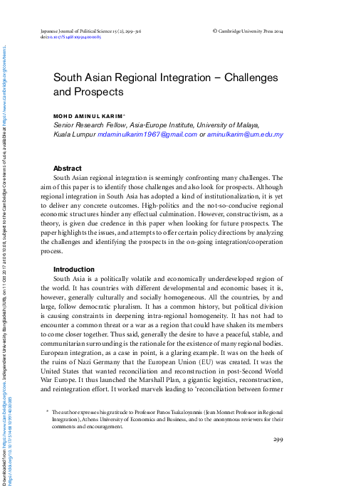 (PDF) South Asian Regional Integration – Challenges and Prospects