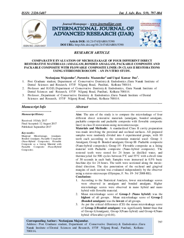 Pdf Comparative Evaluation Of Microleakage Of Four Different Direct Restorative Materials