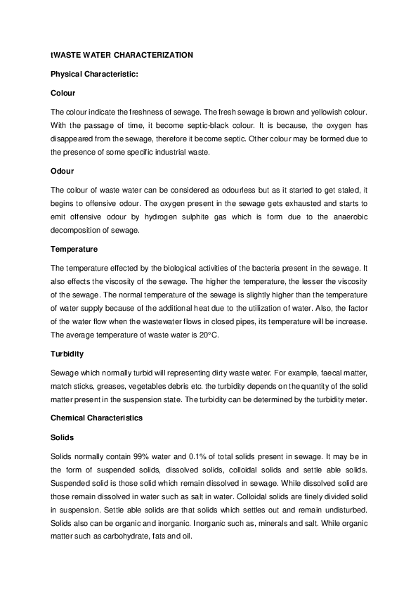 (DOC) WASTE WATER CHARACTERIZATION