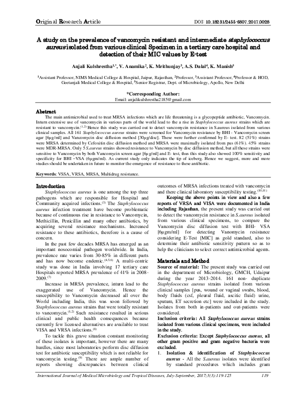 (PDF) A study on the prevalence of vancomycin resistant and ...