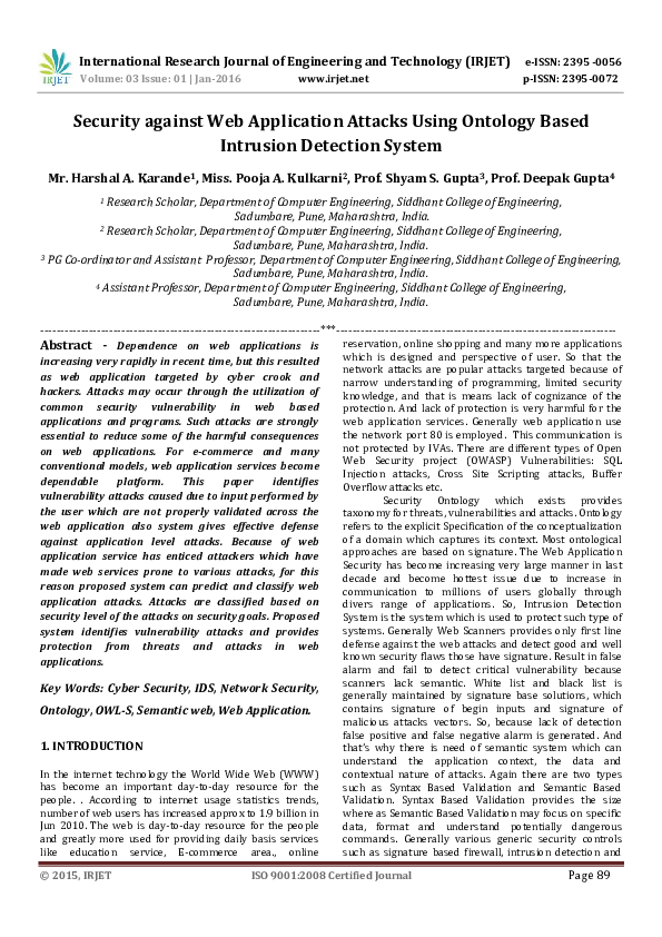Pdf Security Against Web Application Attacks Using Ontology Based Intrusion Detection System