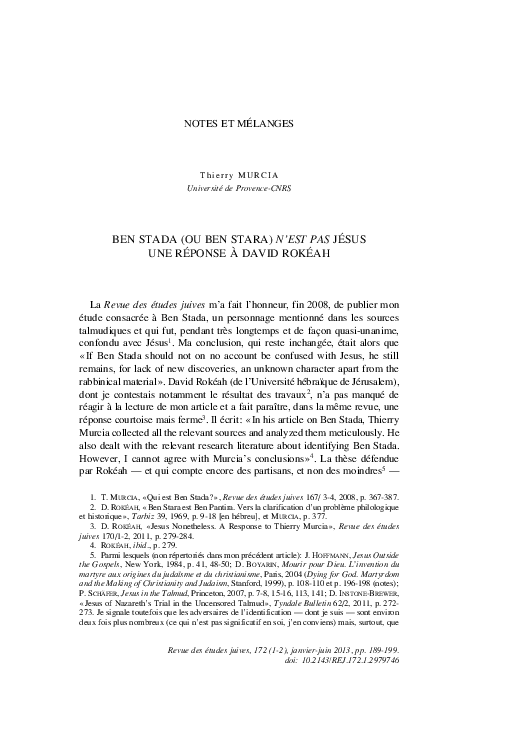 (PDF) “Ben Stada (ou Ben Stara) n’est pas Jésus : Une réponse à David ...