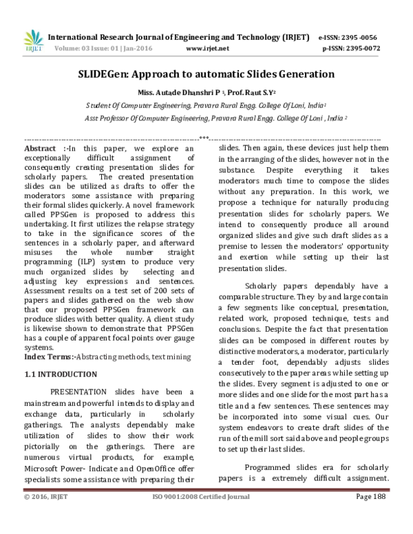 (PDF) SLIDEGen: Approach to automatic Slides Generation