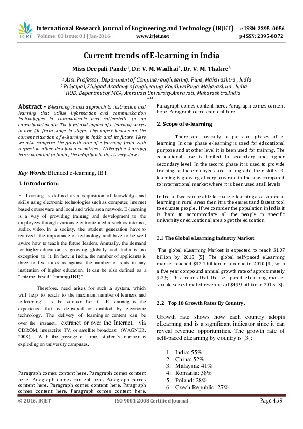 (PDF) Current trends of E-learning in India