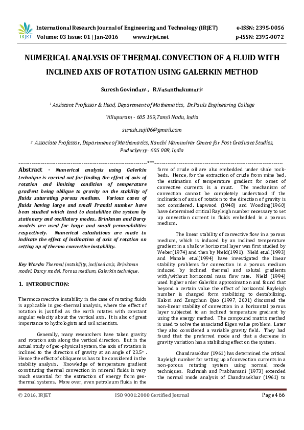 (PDF) NUMERICAL ANALYSIS OF THERMAL CONVECTION OF A FLUID WITH INCLINED AXIS OF ROTATION USING ...