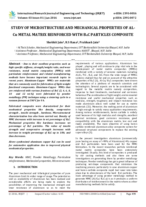 (PDF) STUDY OF MICROSTRUCTURE AND MECHANICAL PROPERTIES OF AL- Cu METAL MATRIX REINFORCED WITH ...