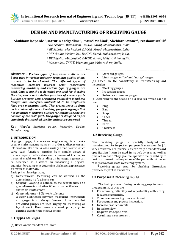 (PDF) DESIGN AND MANUFACTURING OF RECEIVING GAUGE