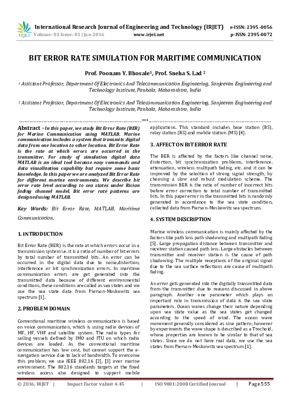 (PDF) BIT ERROR RATE SIMULATION FOR MARITIME COMMUNICATION