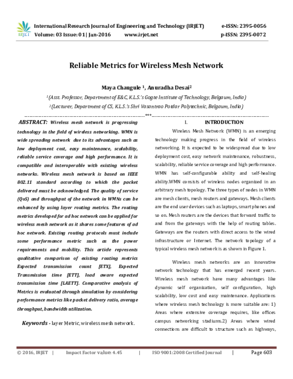 (PDF) Reliable Metrics for Wireless Mesh Network