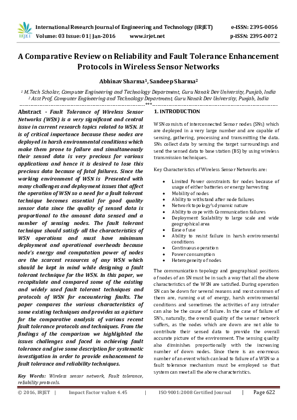 (PDF) A Comparative Review on Reliability and Fault Tolerance Enhancement Protocols in Wireless ...
