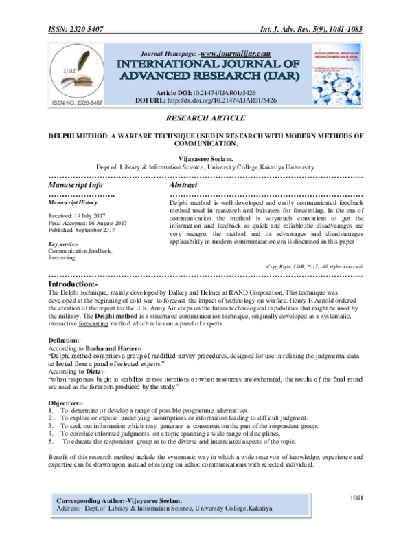 (PDF) DELPHI METHOD: A WARFARE TECHNIQUE USED IN RESEARCH WITH MODERN ...
