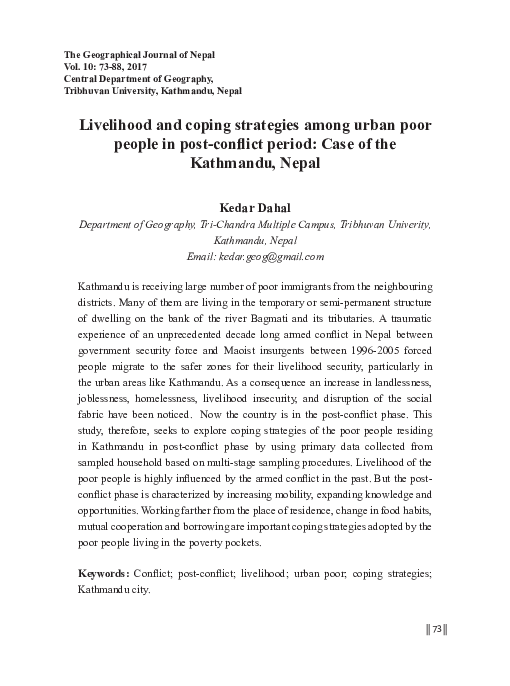 (PDF) Livelihood and coping strategies among urban poor people in post ...
