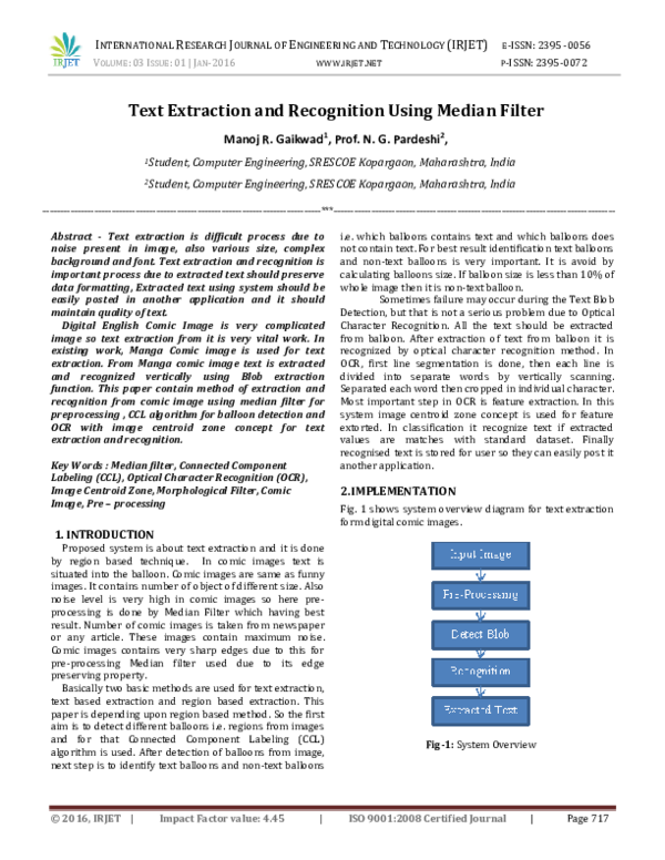 Pdf Text Extraction And Recognition Using Median Filter