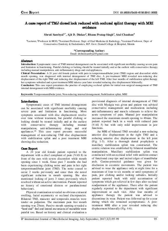 (PDF) A case report of TMJ closed lock reduced with occlusal splint ...