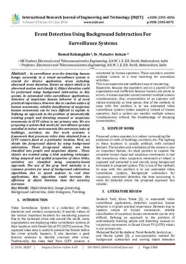 Pdf Event Detection Using Background Subtraction For Surveillance Systems