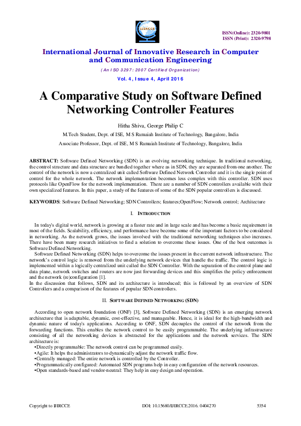 (PDF) A Comparative Study on Software Defined Networking Controller Features