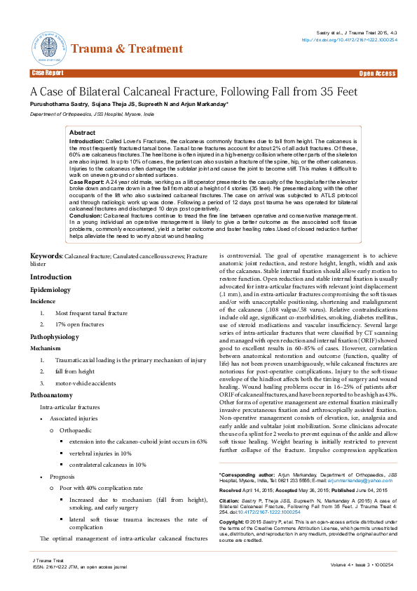 (PDF) Trauma & Treatment A Case of Bilateral Calcaneal Fracture ...
