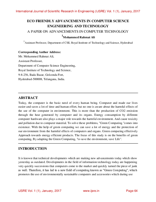 (PDF) ECO FRIENDLY ADVANCEMENTS IN COMPUTER SCIENCE ENGINEERING AND ...