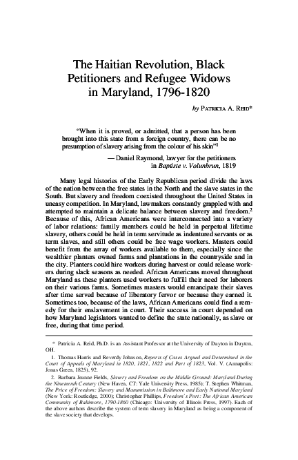 (PDF) The Haitian Revolution, Black Petitioners and Refugee Widows in ...