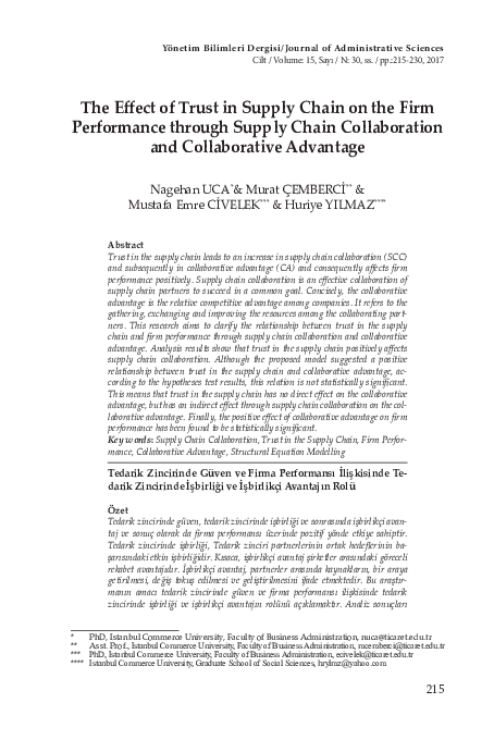 (PDF) The Effect of Trust in Supply Chain on the Firm Performance through Supply Chain ...