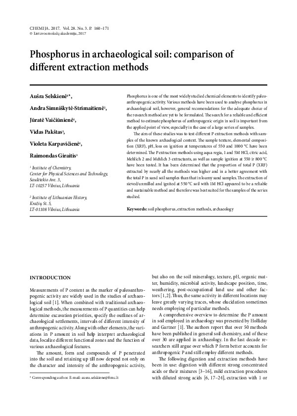 (PDF) Phosphorus in archaeological soil: comparison of different extraction methods