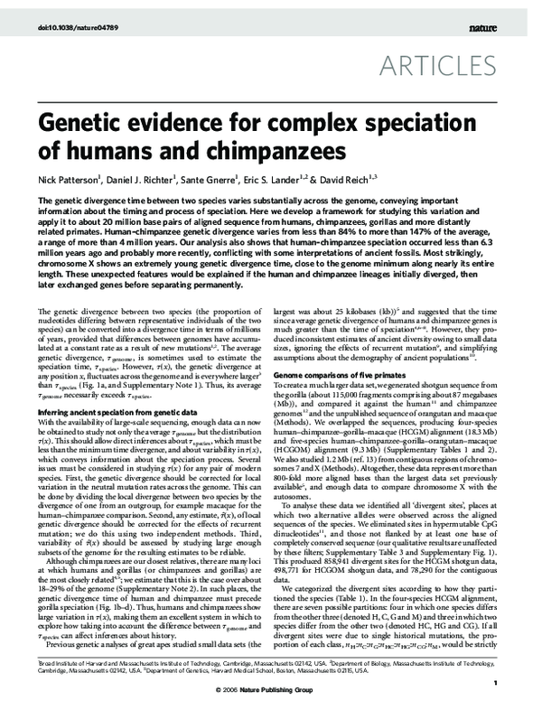 (PDF) Genetic evidence for complex speciation of humans and chimpanzees