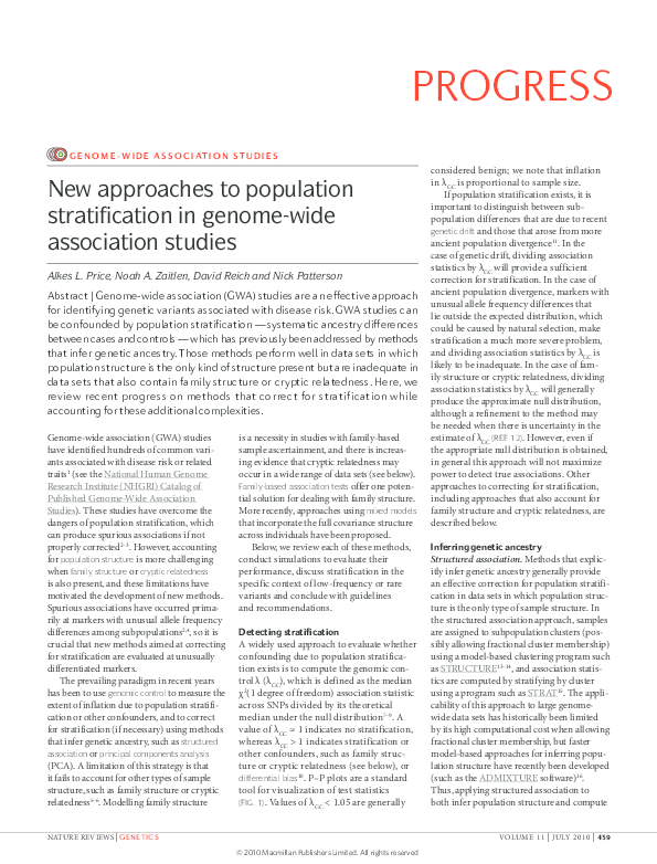 (PDF) New approaches to population stratification in genome-wide ...