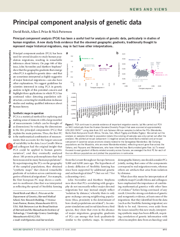 (PDF) Principal component analysis of genetic data