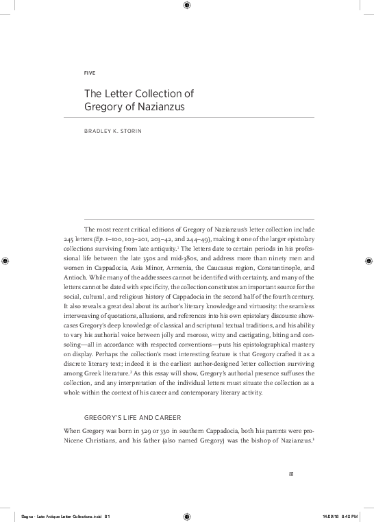 (PDF) "The Letter Collection of Gregory of Nazianzus," in Late Antique ...