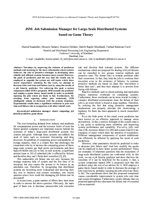 (PDF) JSM: Job Submission Manager for Large-Scale Distributed Systems based on Game Theory