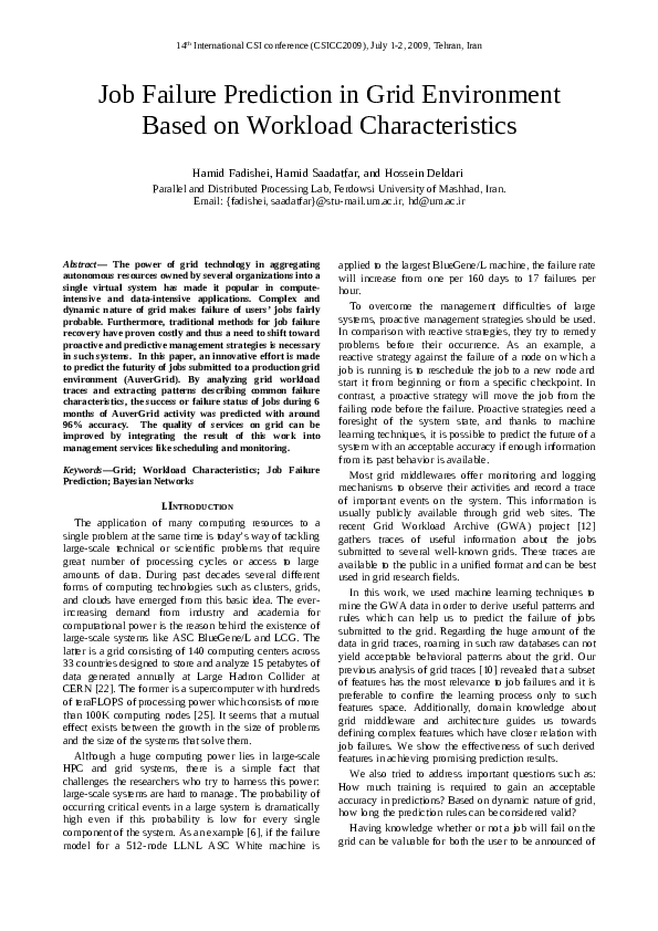 (PDF) Job Failure Prediction in Grid Environment Based on Workload ...