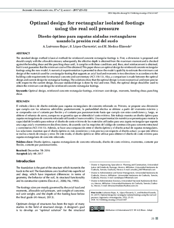 (PDF) Optimal design for rectangular isolated footings using the real soil pressure