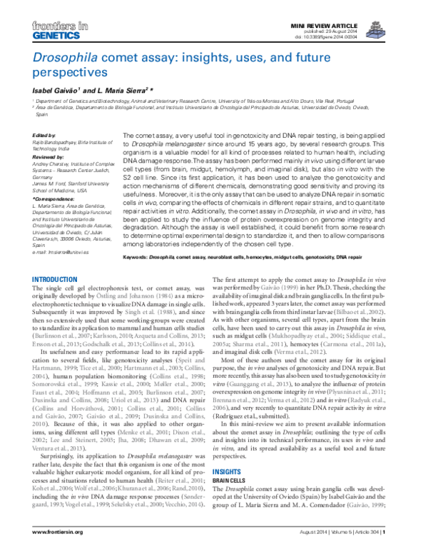 (PDF) MINI REVIEW ARTICLE Drosophila comet assay: insights, uses, and ...