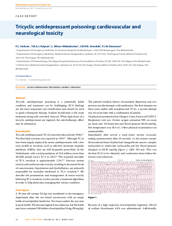 (PDF) Tricyclic antidepressant poisoning: cardiovascular and ...