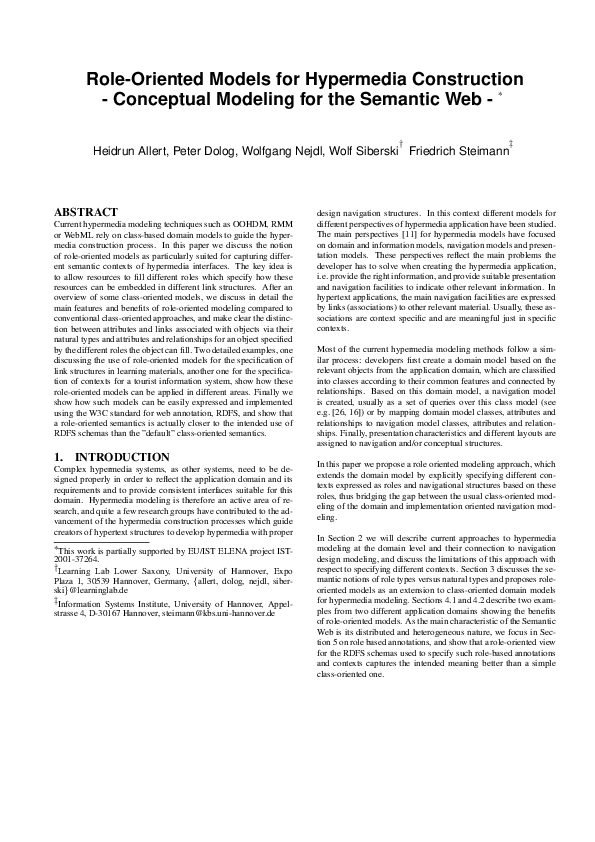 (PDF) Role-Oriented Models for Hypermedia Construction-Conceptual Modeling for the Semantic Web