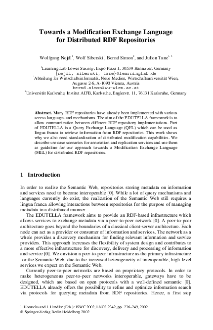 (PDF) Towards a modification exchange language for distributed rdf repositories