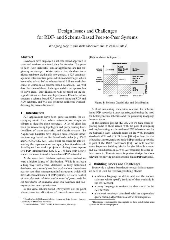 (PDF) Design Issues and Challenges for RDF-and schema-based peer-to-peer systems