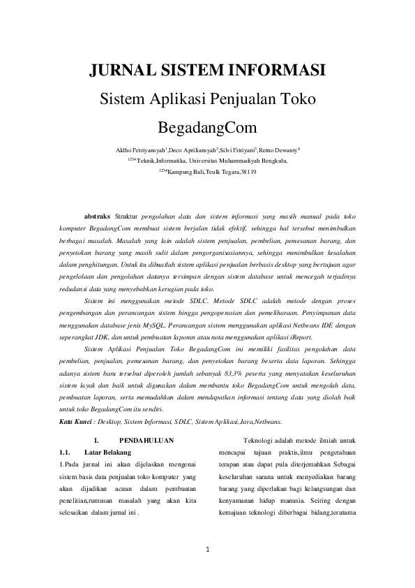 (PDF) JURNAL SISTEM INFORMASI