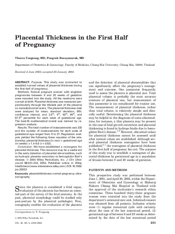 (PDF) Placental Thickness in the First Half of Pregnancy