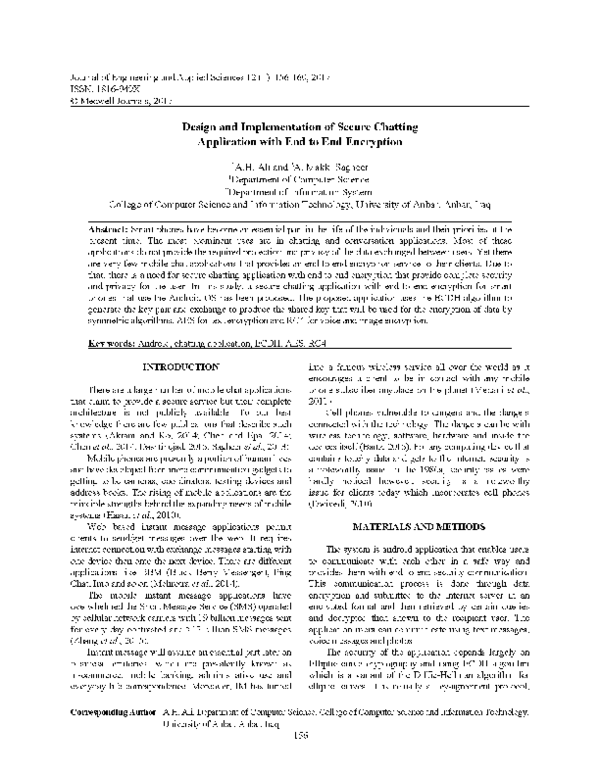 Pdf Design And Implementation Of Secure Chatting Application With End To End Encryption