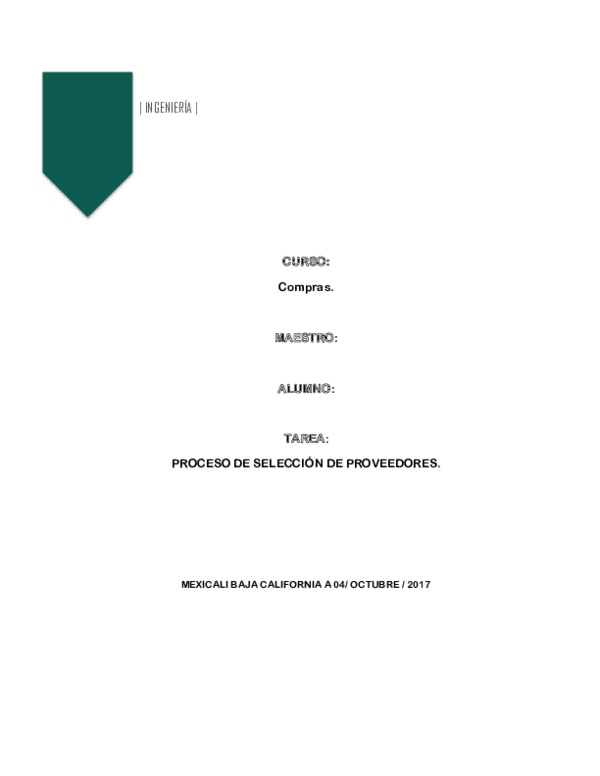 (DOC) PROCESO DE SELECCION DE PROVEEDORES. (DOC) PROCESO DE SELECCION DE PROVEEDORES.