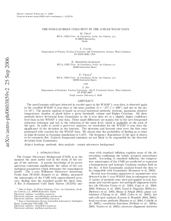 (PDF) The Non‐Gaussian Cold Spot in the 3 Year Wilkinson Microwave ...