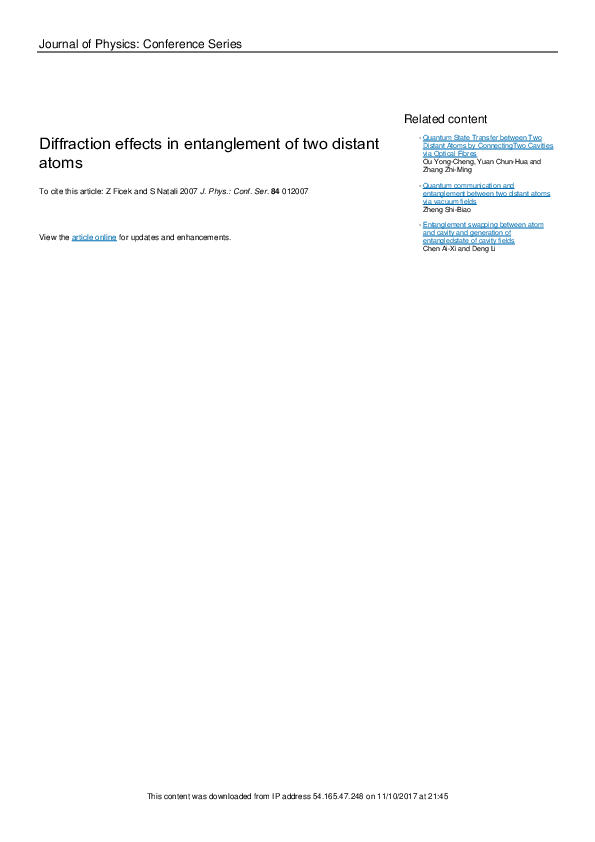 (PDF) Diffraction effects in entanglement of two distant atoms | Sonny ...
