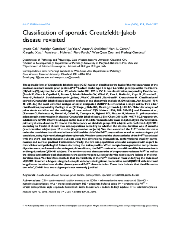 (PDF) Classification of sporadic Creutzfeldt–Jakob disease revisited