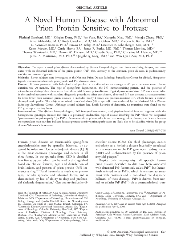 (PDF) A Novel Human Disease with Abnormal Prion Protein Sensitive to ...
