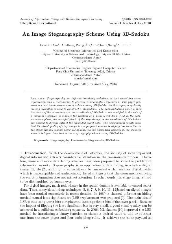 (PDF) An Image Steganography Scheme Using 3D-Sudoku